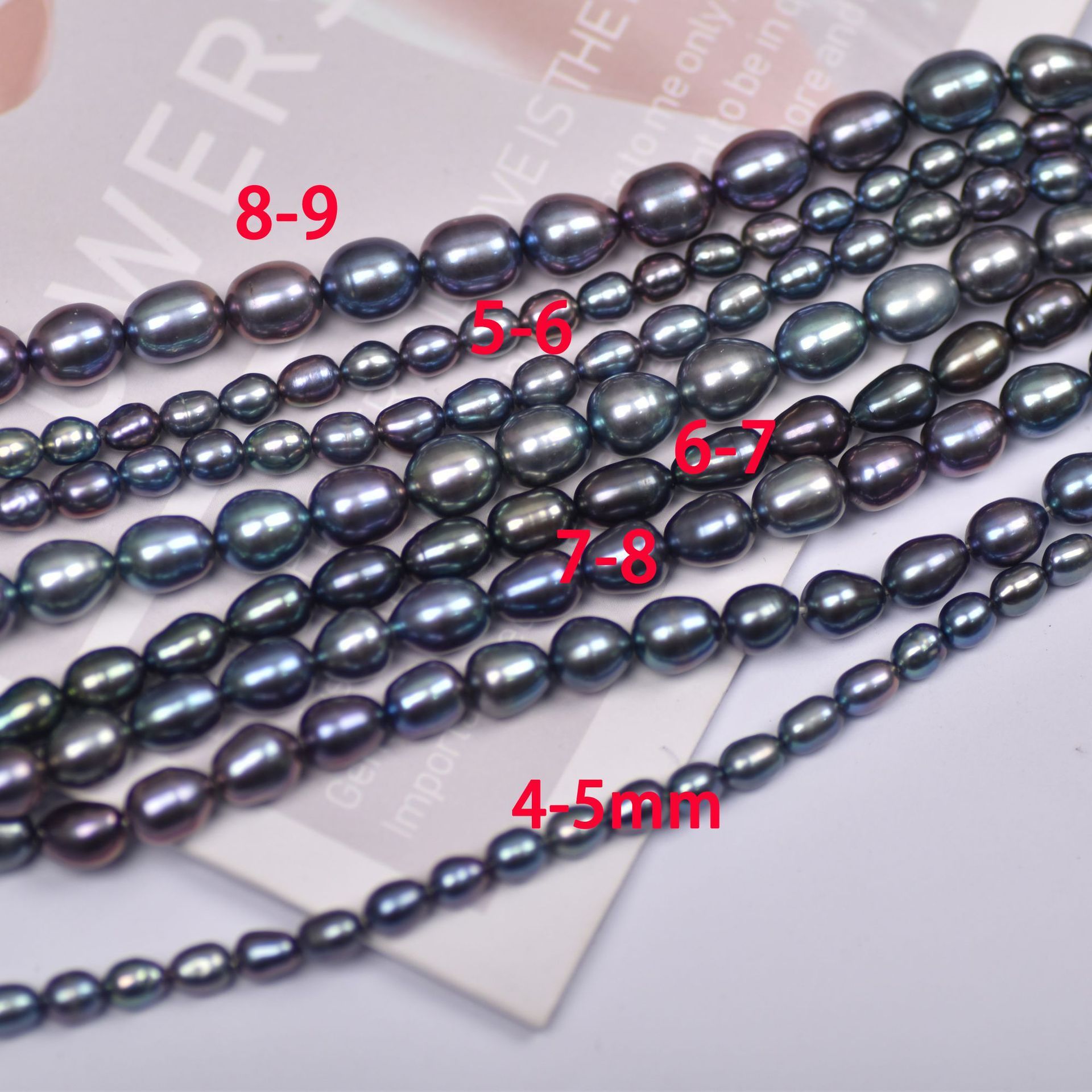 4-9mm Peacock Green Black Natural Rice Freshwater Pearls